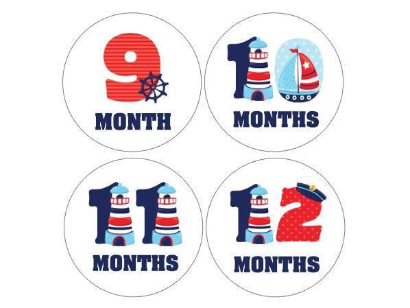 MONTHLY 12 Months Nautical Stickers Clothes Numbers Milestone Water ...