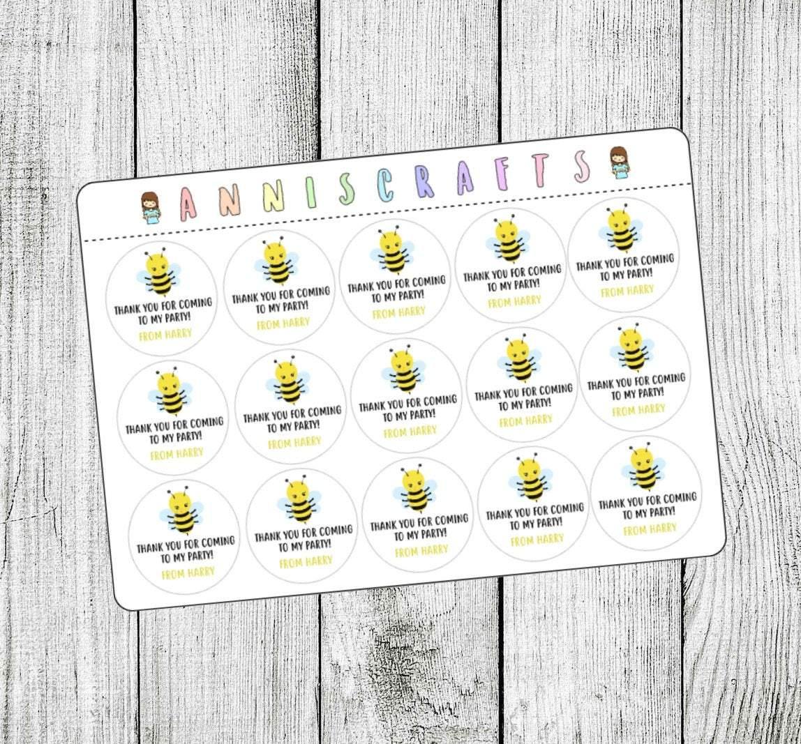 Bee Birthday Stickers Thank You For Coming To My Party Stickers Custom ...